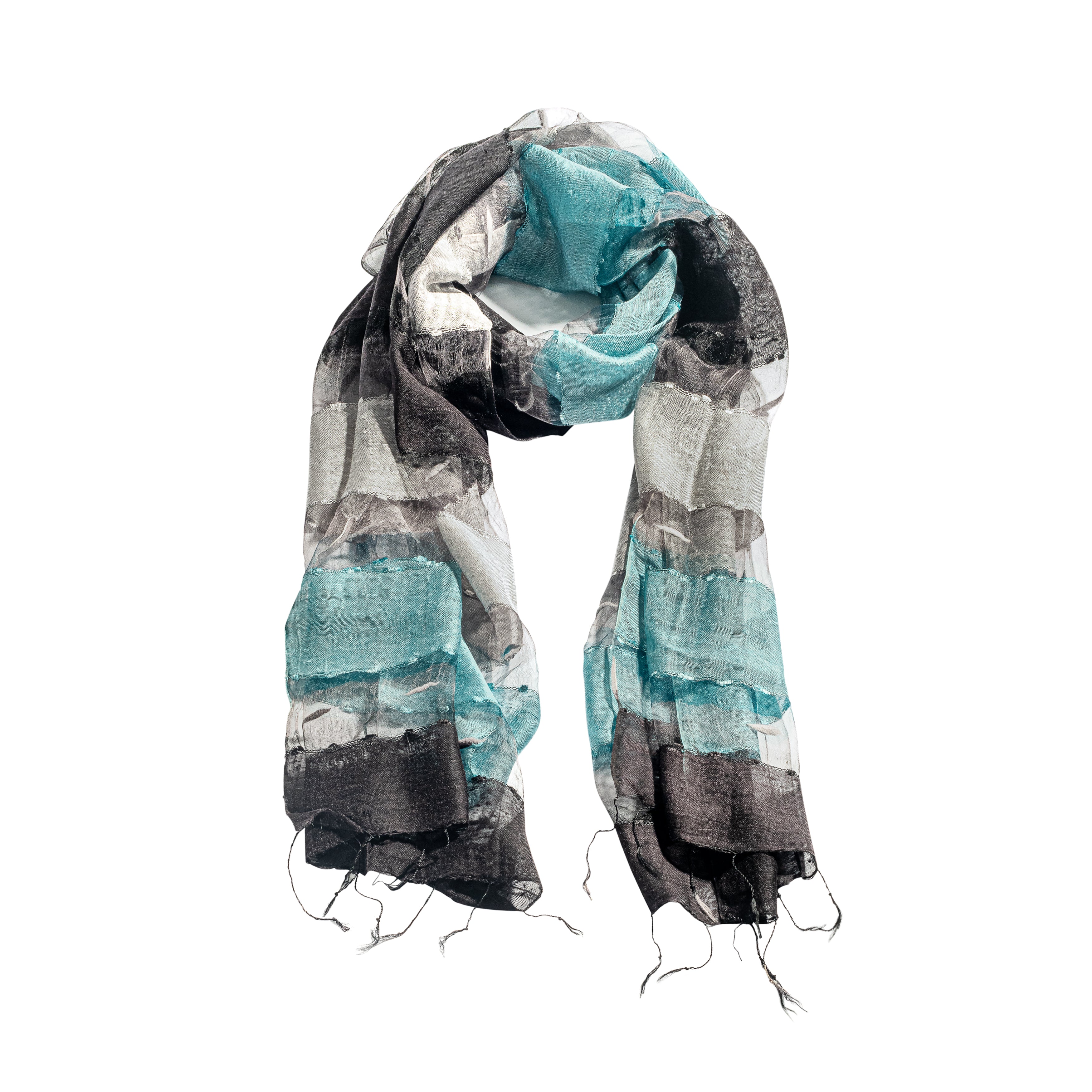 Light Blue, Gray and Black Silk Scarf – Beksan Designs